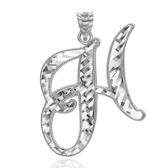 .925 Sterling Silver Cursive Diamond Cut Letter "A-Z" Initial (Pendant ...