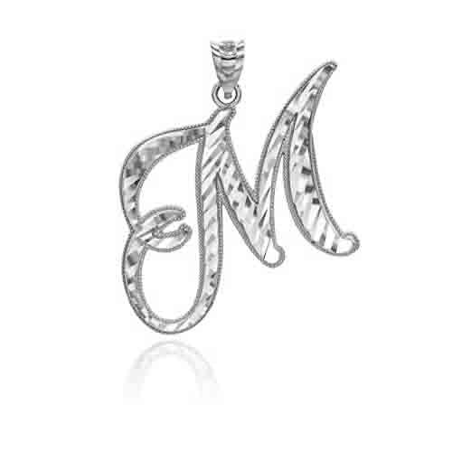 .925 Sterling Silver Cursive Diamond Cut Letter "A-Z" Initial (Pendant ...