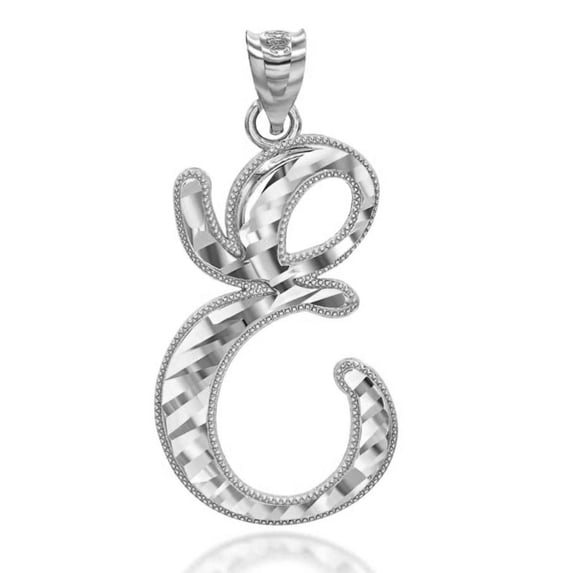 925 Sterling Silver Cursive Diamond Cut Letter A Z Initial Pendant