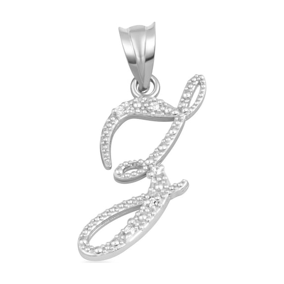.925 Sterling Silver Cursive Letter Script "A-Z" CZ Initial (Pendant ...