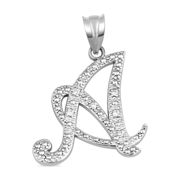 .925 Sterling Silver Cursive Letter Script "A-Z" CZ Initial (Pendant ...