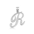.925 Sterling Silver Cursive Letter Script "A-Z" CZ Initial (Pendant ...