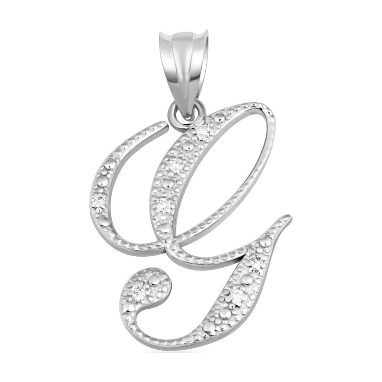 .925 Sterling Silver Cursive Letter Script "G" CZ Initial Pendant ...