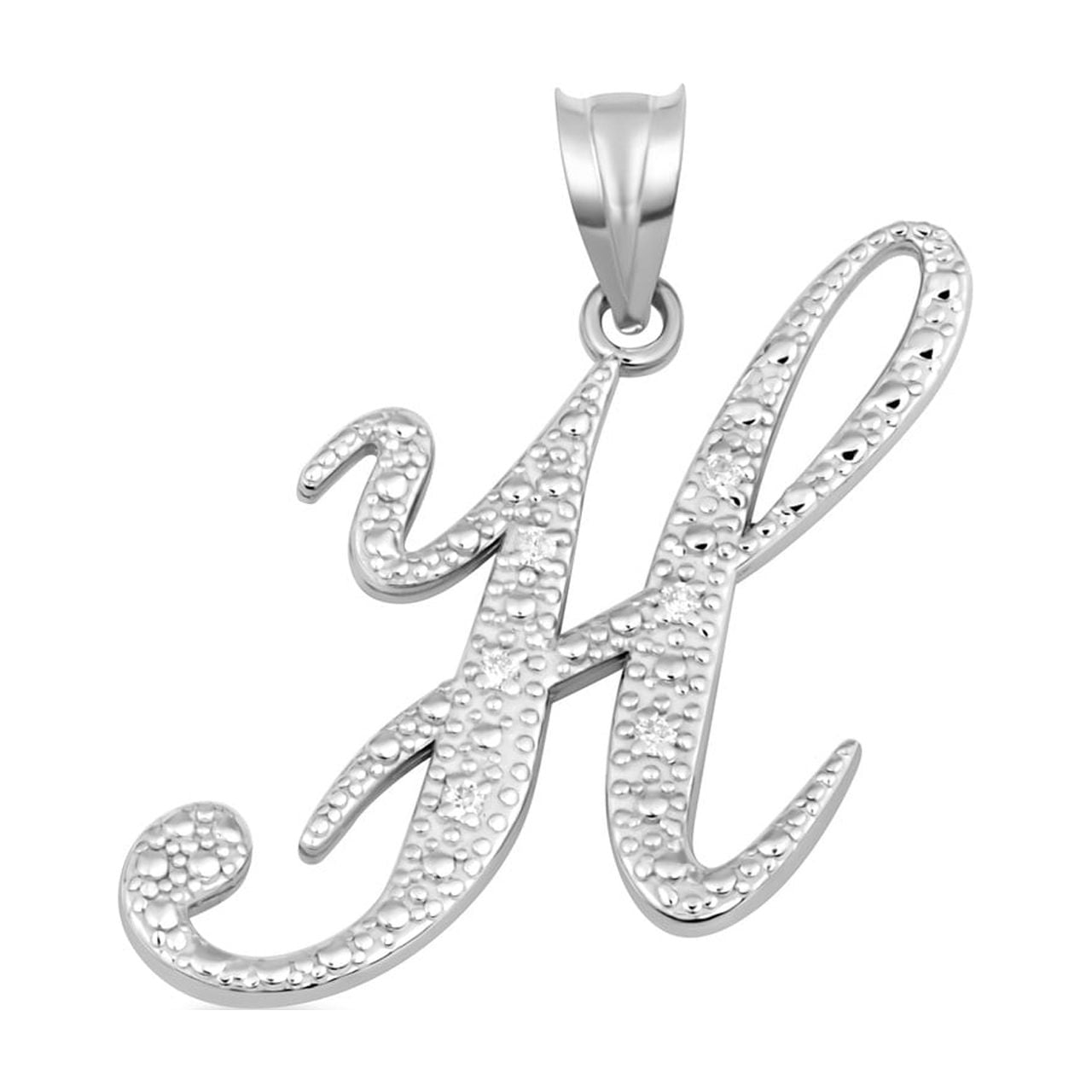 .925 Sterling Silver Cursive Letter Script "H" CZ Initial Pendant ...