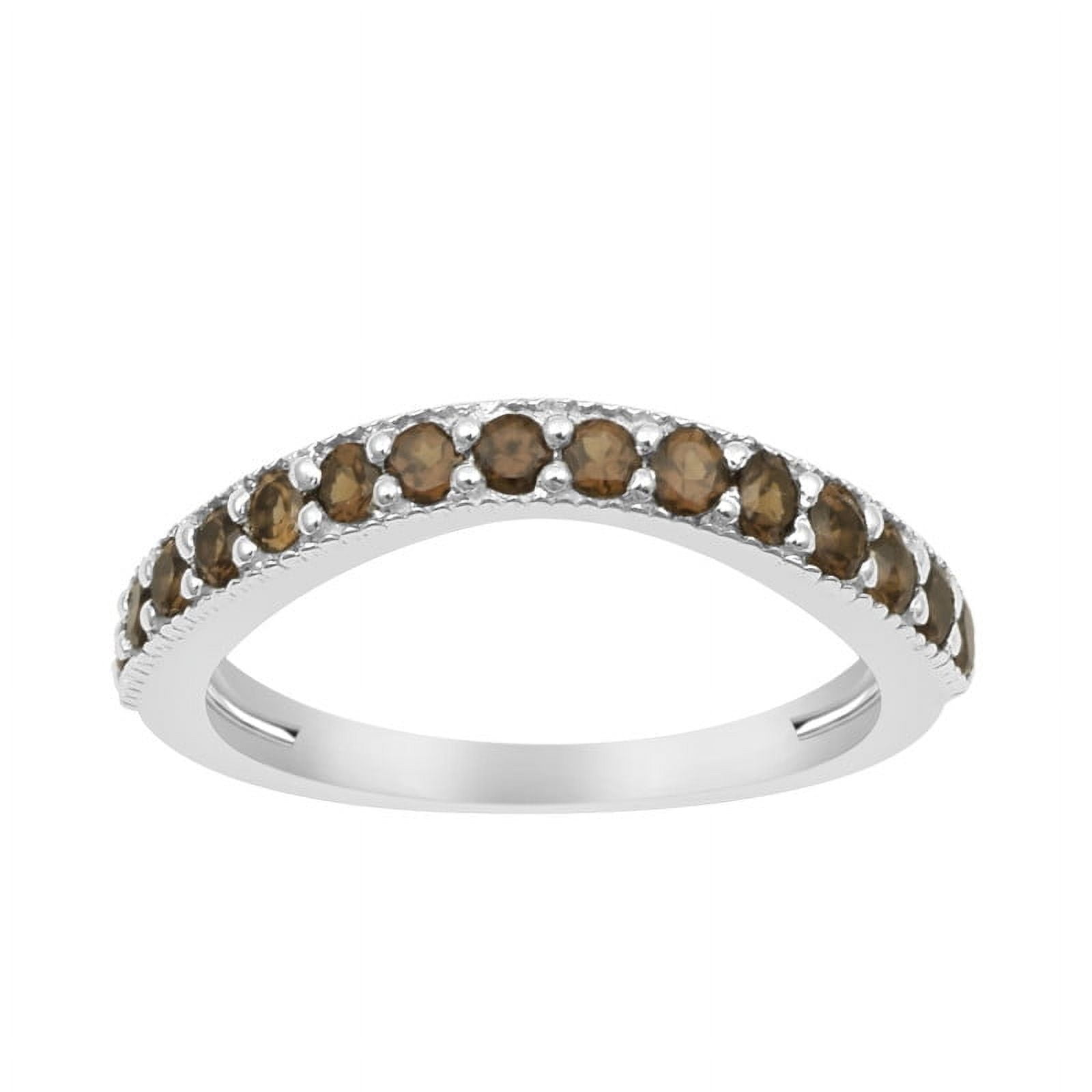 925 Sterling Silver Curve Band 0.75 Ctw Round Smoky Quartz Gemstone Women Wedding Stacking Ring ...