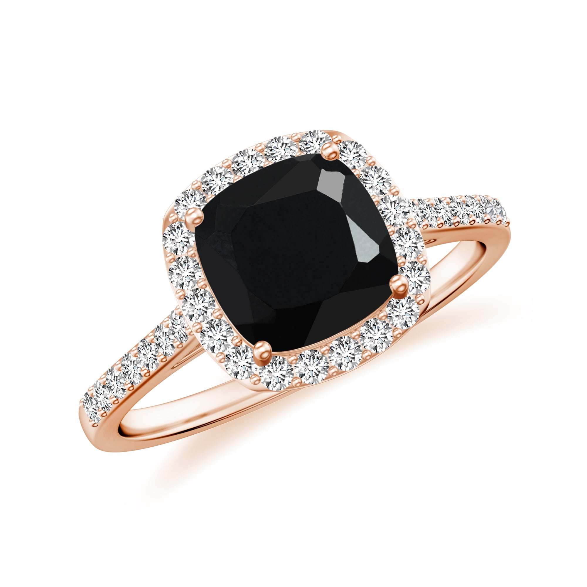 925 Sterling Silver Cushion Shaped Black Onyx Halo Ring, Moissanite ...