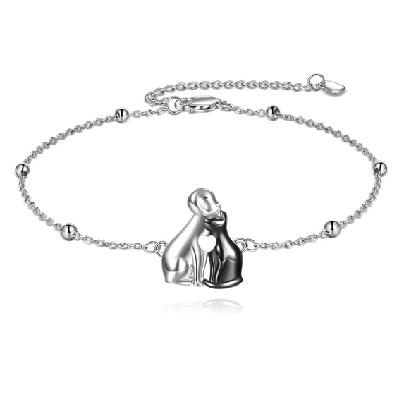 925 Sterling Silver Cute Dog and Black Cat Friendship Link Adjustable ...