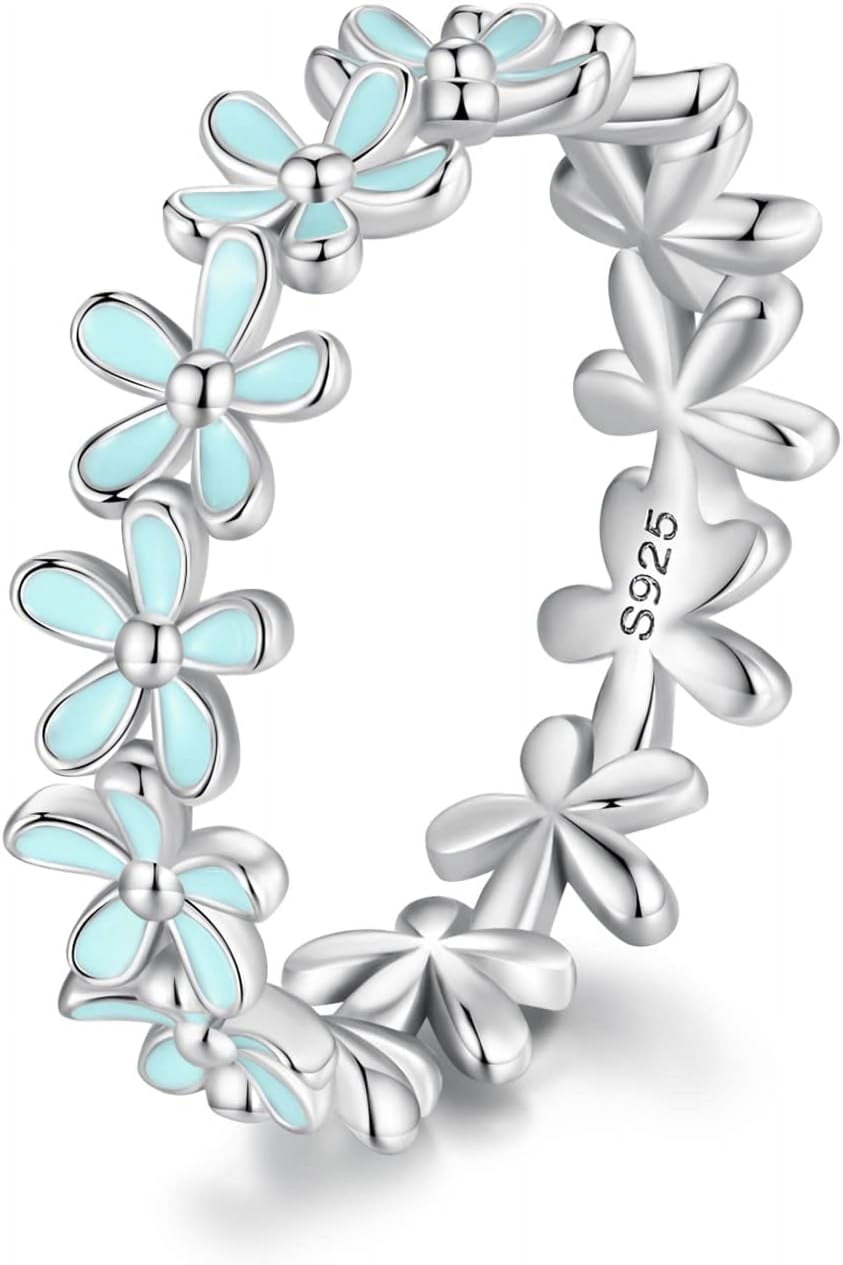 925 Sterling Silver Dainty Daisy Rings Blue Flower Finger Rings for ...