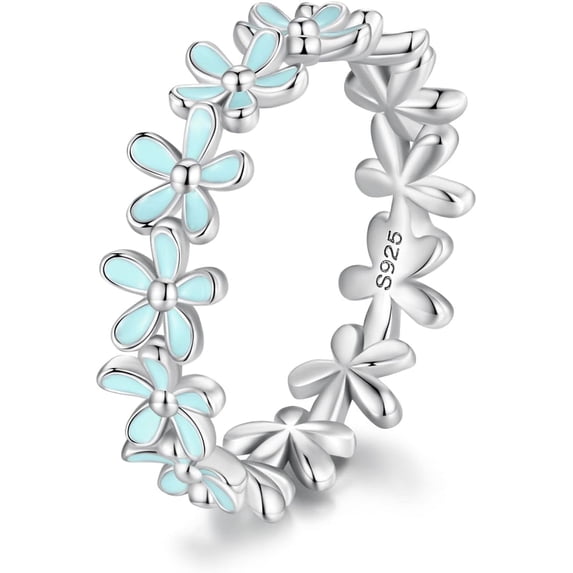 925 Sterling Silver Dainty Daisy Rings Blue Flower Finger Rings for ...