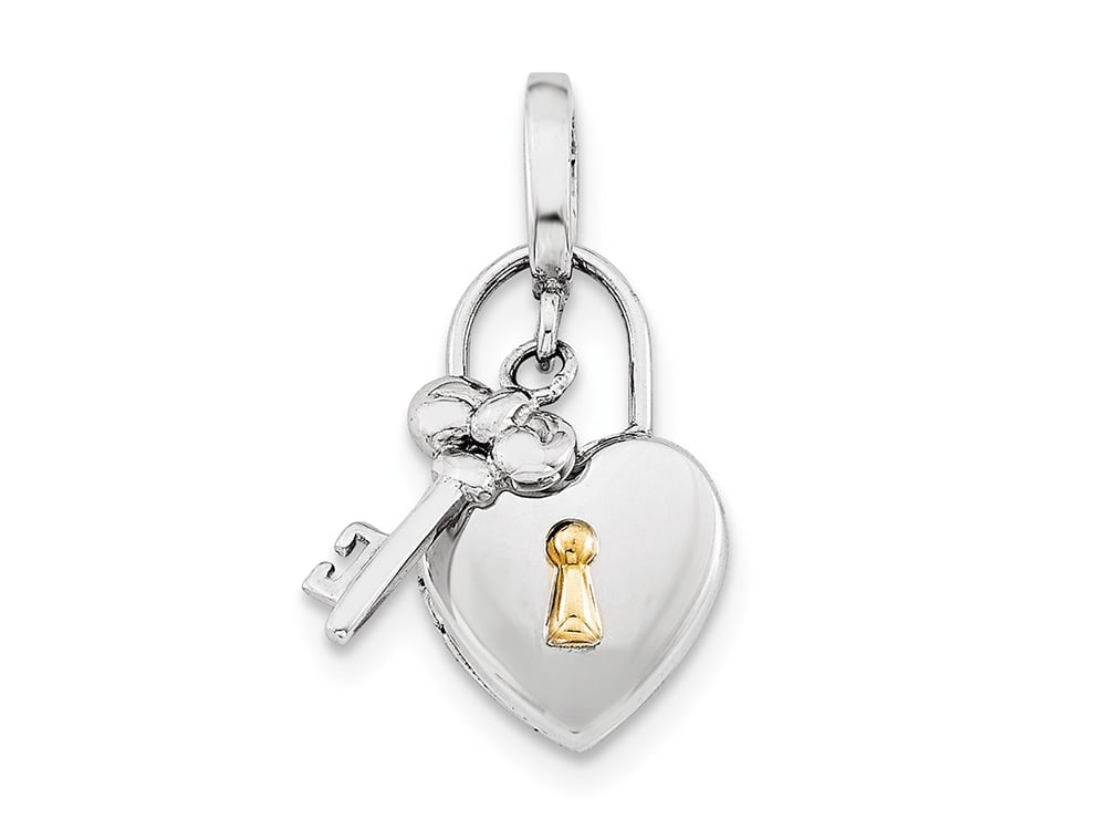 FJC Finejewelers Sterling Silver Rhodium-plated 10mm Heart Lock and Key ...