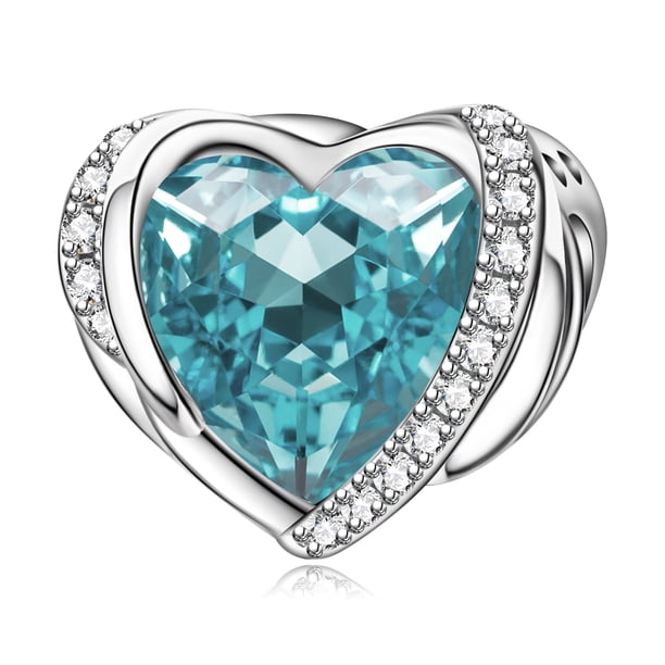 925 Sterling Silver December Birthstone Angel Wing Heart Charm for ...