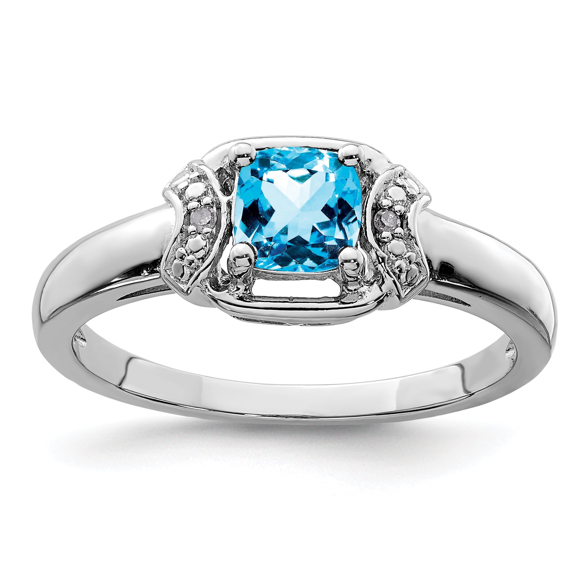 925 Sterling Silver Diamond Blue Topaz Band Ring Size 8.00 Gemstone ...