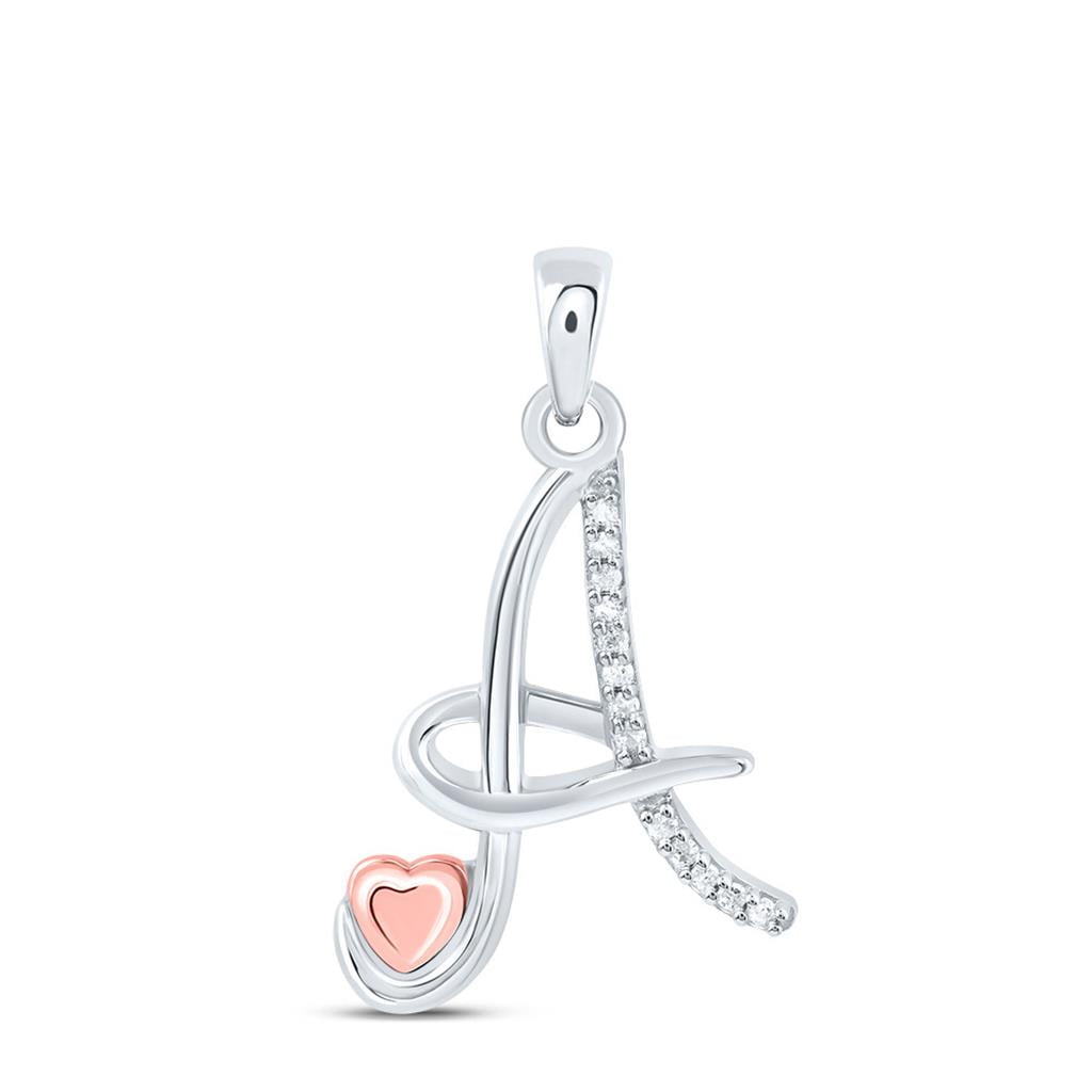 925 Sterling Silver Diamond Cursive Font w/ Pink Heart Initial A ...