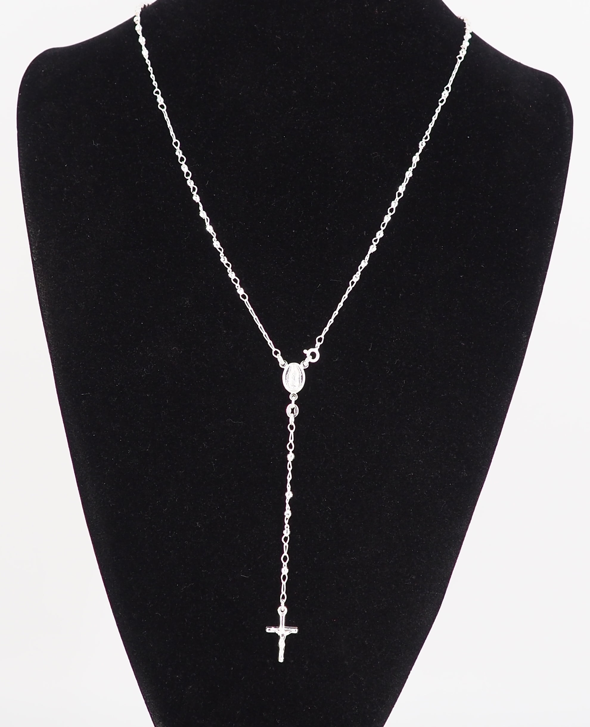 925 Sterling Silver Diamond Cut Italian 3mm Rosary Beads Chain with ...