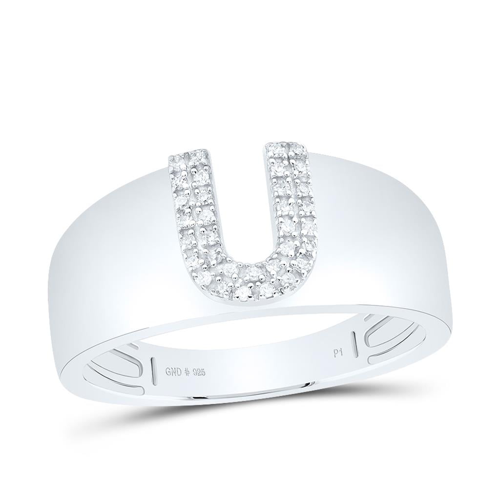 .925 Sterling Silver Diamond Women's Block Letter U Initial Band Ring 1 ...
