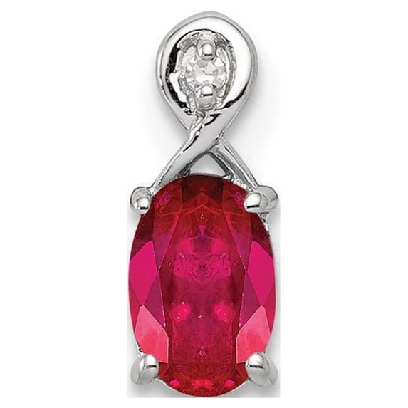 925 Sterling Silver Diamond and Oval Shape Ruby Pendant Fine Jewelry ...