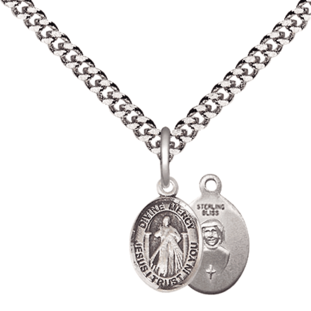 .925 Sterling Silver Divine Mercy Medal Pendant on 24 Inch Endless ...