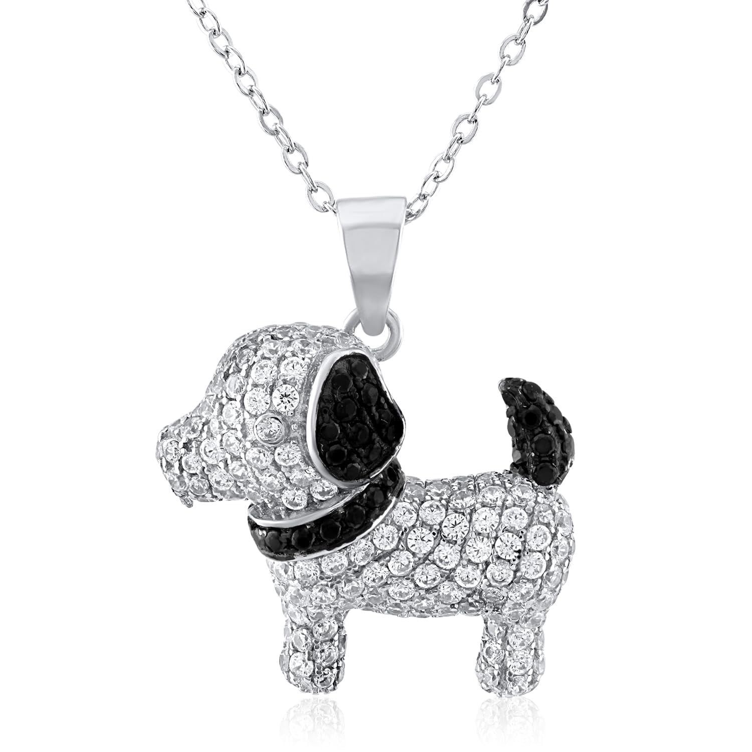 925 Sterling Silver Dog Necklace with Black and White CZ C97 - Walmart.com