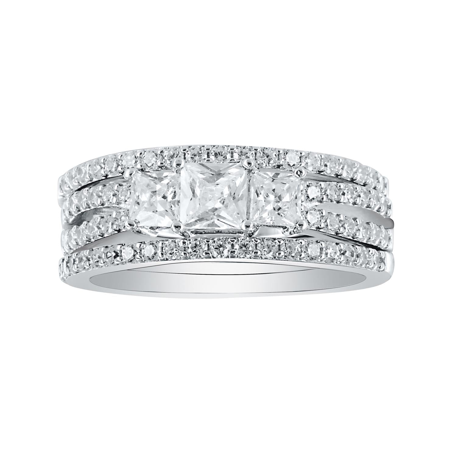 925 Sterling Silver Double Band Engagement Rings for Women Wedding Ring ...