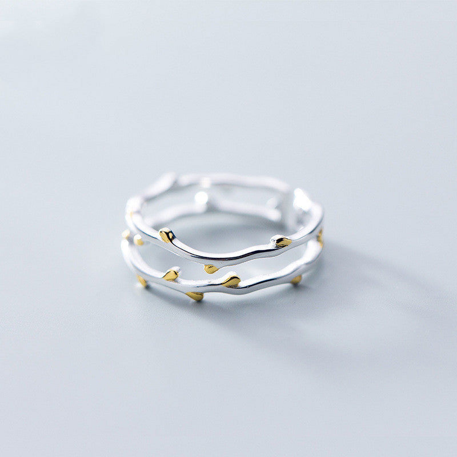 Womens 925 Sterling Silver Double Layer Branch Ring Korean Temperament Index Finger Ring Elegant ...