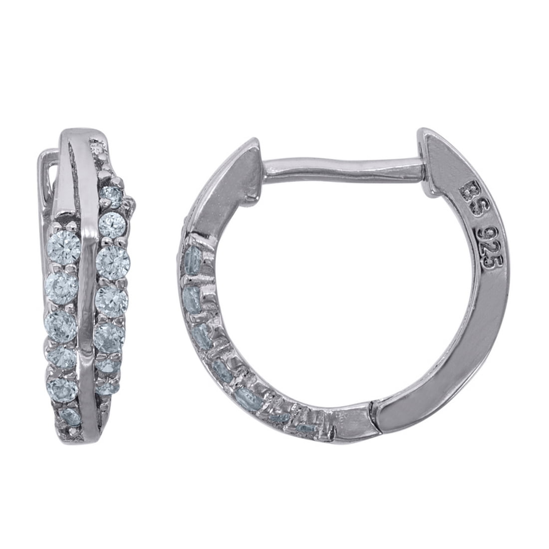 925 Sterling Silver Double Row CZ Simulated Diamond Huggie Hoop ...