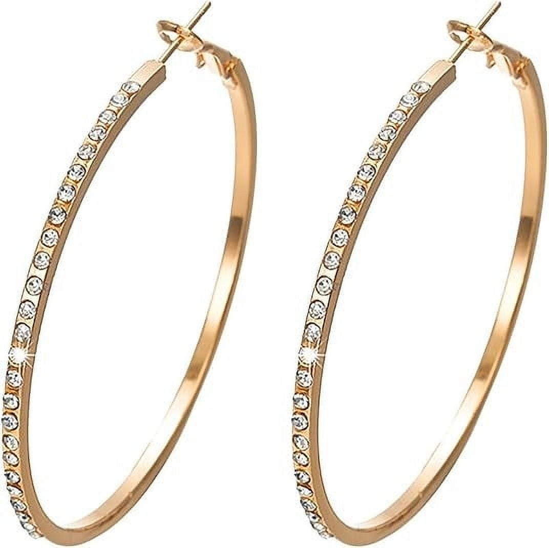 925 Sterling Silver Earrings for Women Full Diamond Dangle Round Hoop ...
