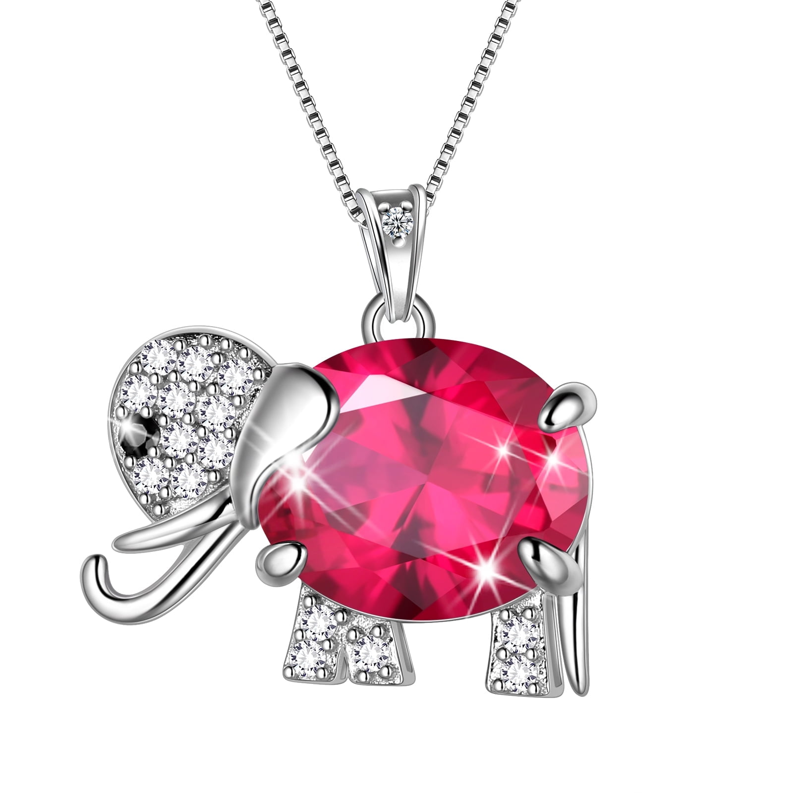925 Sterling Silver Elephant Pendant July Birthstone Necklace Ruby Red ...