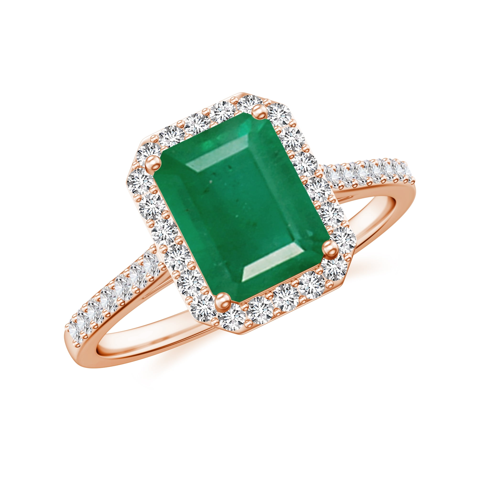 925 Sterling Silver Emerald Cut Emerald Halo Ring, Moissanite ...