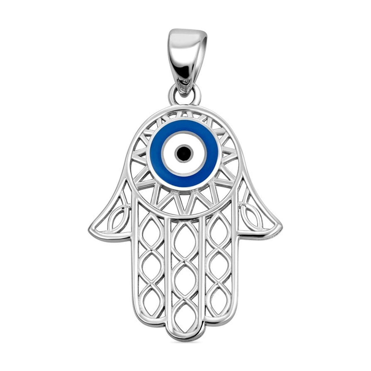 .925 Sterling Silver Enamel Evil Eye Hamsa (Pendant with 22" chain ...