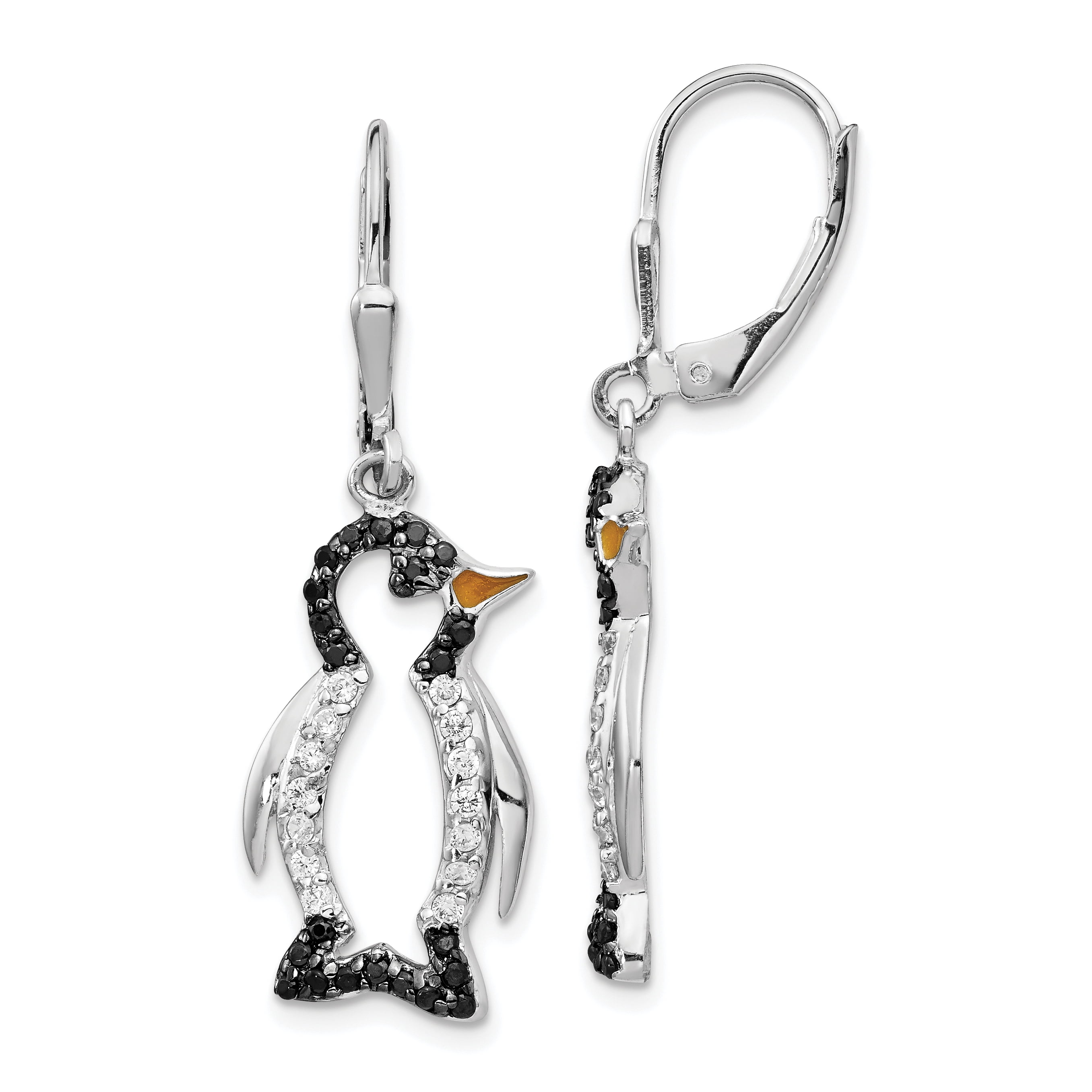 925 Sterling Silver Enameled Black White Cubic Zirconia Cz Penguin ...
