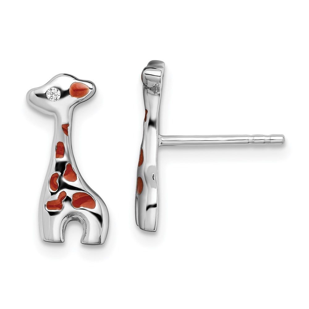 925 Sterling Silver Enameled Cubic Zirconia Giraffe Post Earrings Fine ...