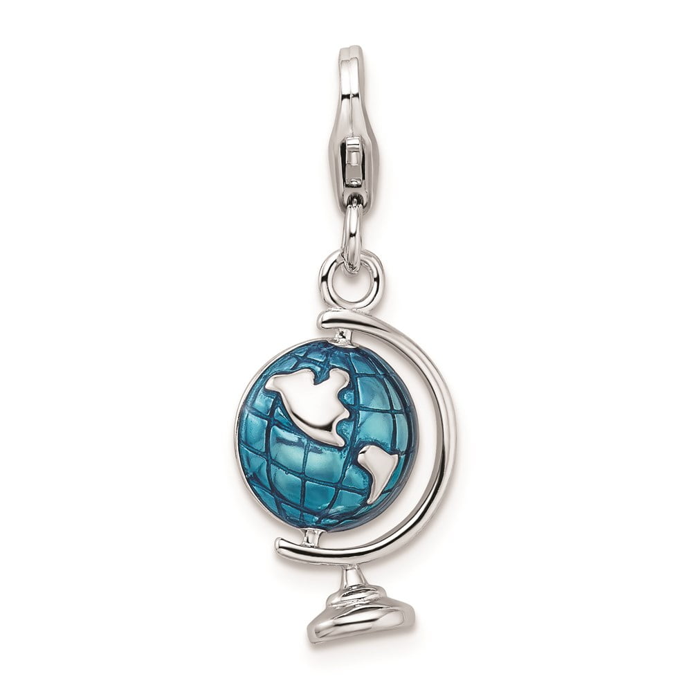 925 Sterling Silver Enameled Globe with Lobster Clasp Charm Pendant Fine Jewelry For Women Gifts ...