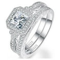 925 Sterling Silver CZ Square Engagement Ring Set, Princess Cut Bridal Wedding Jewelry Size 5-10 ...