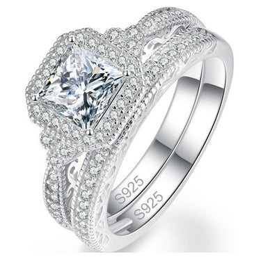 1ct D Color Princess Cut Moissanite Engagement Ring for Women - 925 Sterling Silver Wedding ...