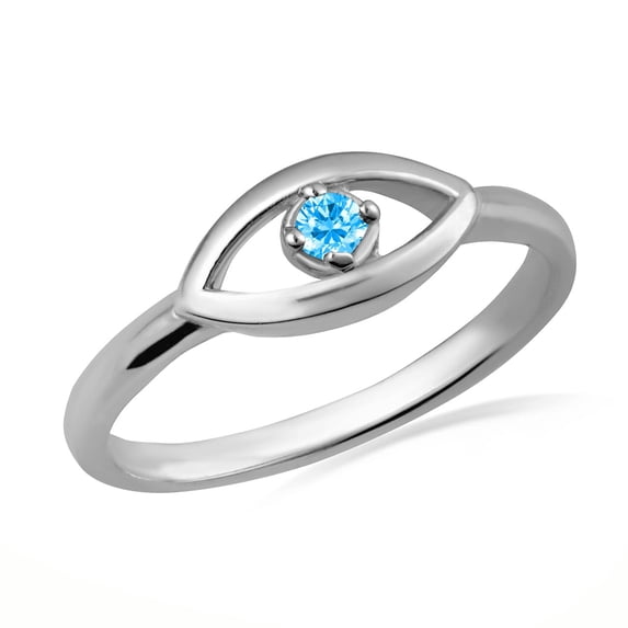 925 Sterling Silver Evil Eye Birthstone Protection Ring Blue Topaz ...