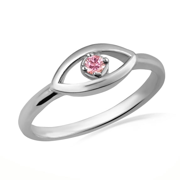 925 Sterling Silver Evil Eye Birthstone Protection Ring Pink CZ (SIZE ...