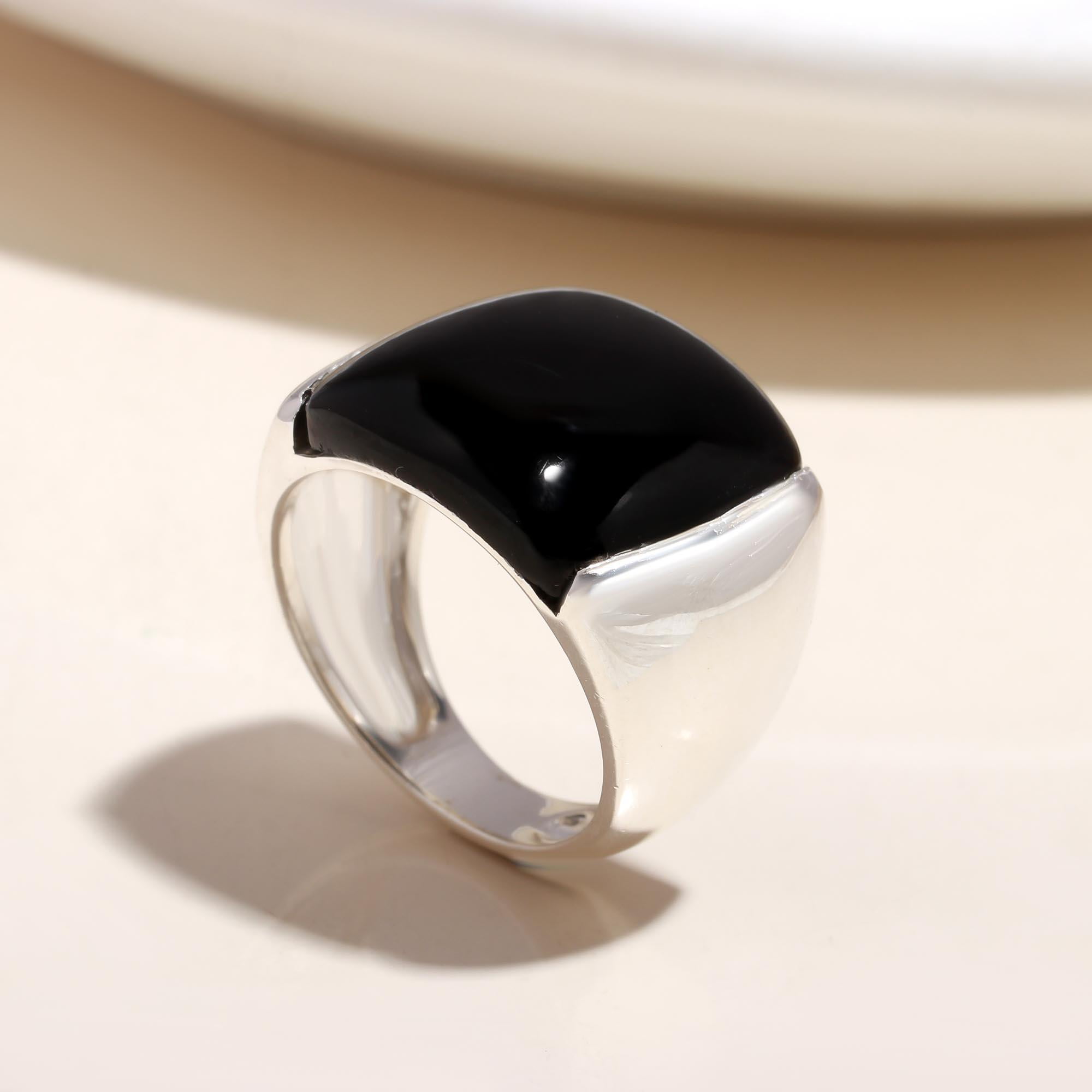 AG 925 Jewellery Faceted Black Onyx Sterling Silver Ring, Engagement ...