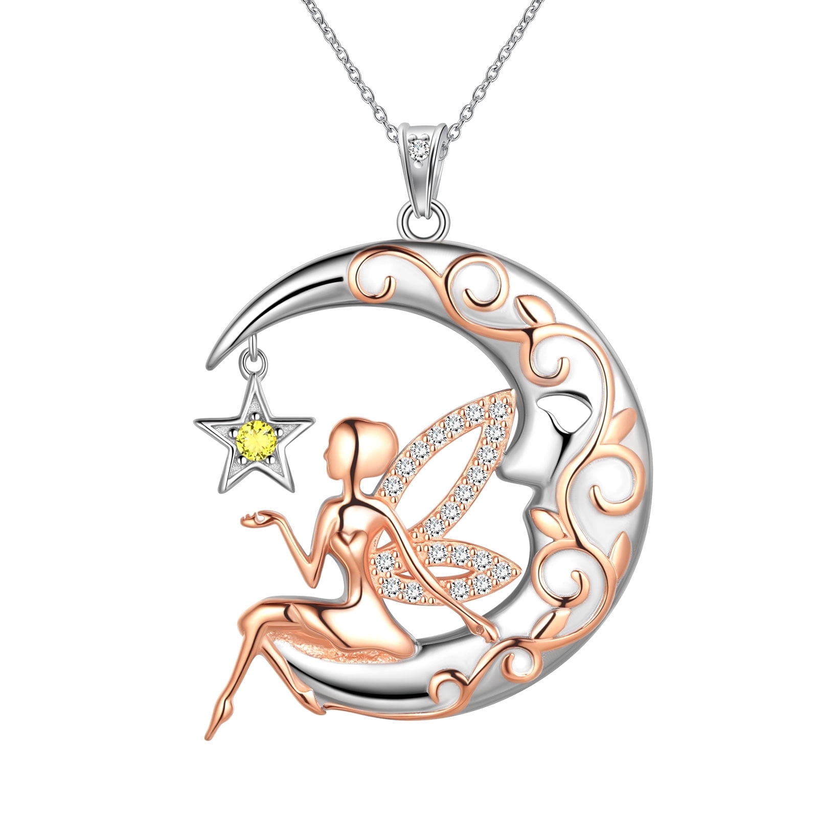 925 Sterling Silver Fairy Necklace Elf Vines Star Moon Pendant Angel ...
