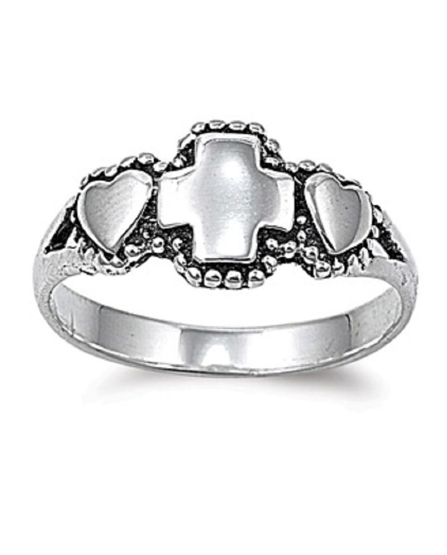 925 Sterling Silver Faith Saves Heart Cross Ring Size 8 - Walmart.com