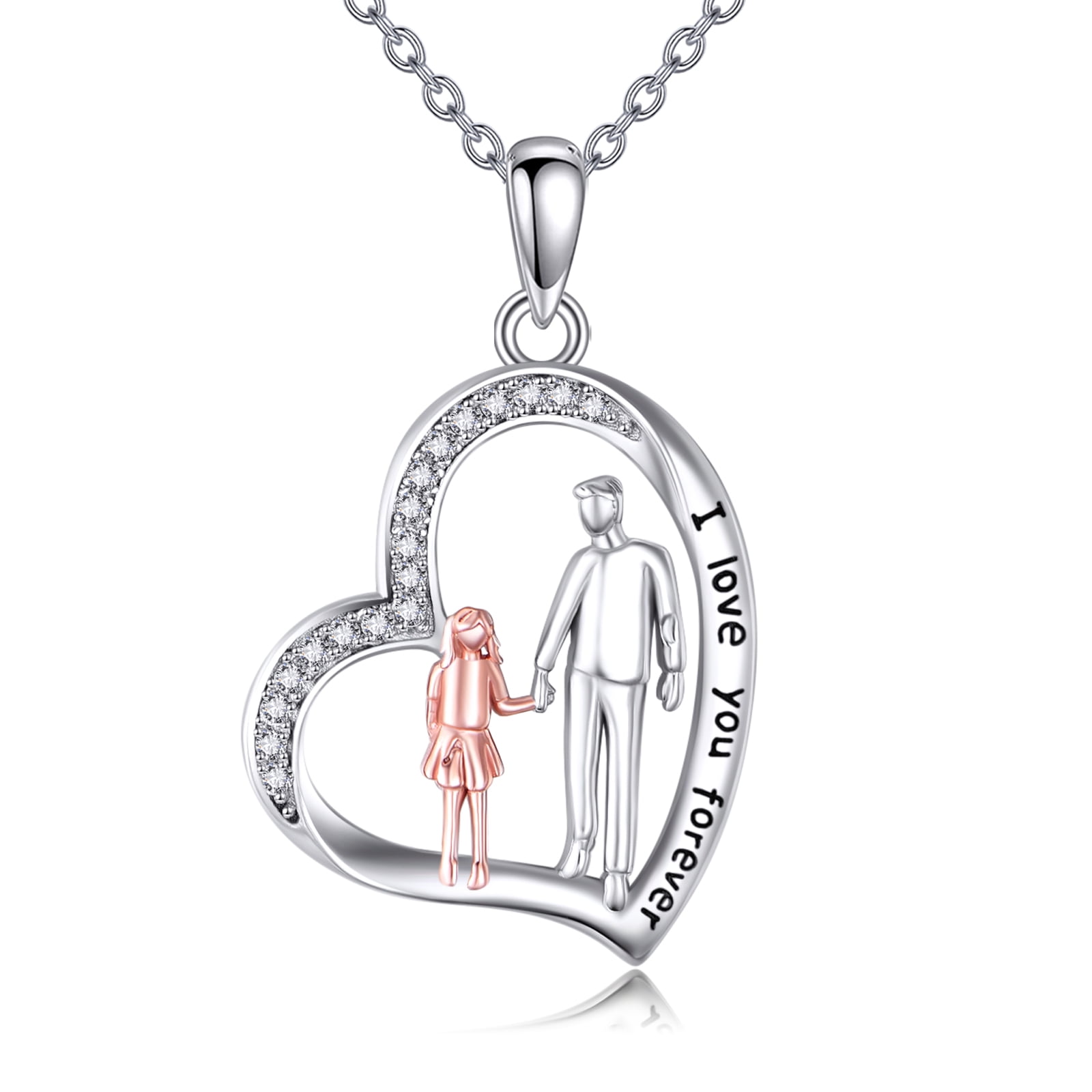 925 Sterling Silver Father Daughter Heart Pendant Necklace from Dad I ...