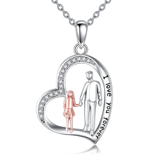 925 Sterling Silver Father Daughter Heart Pendant Necklace from Dad I ...