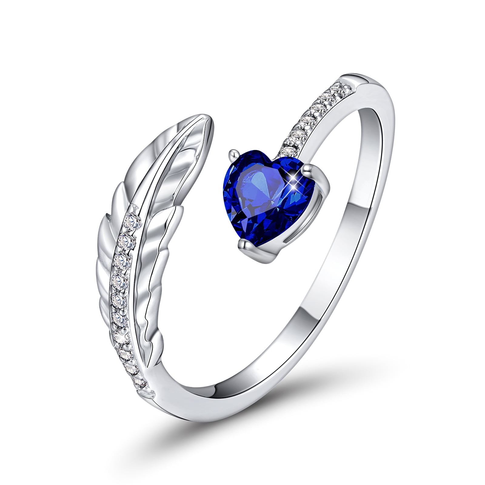 925 Sterling Silver Feather Ring, Birthstone Open Finger Rings for ...
