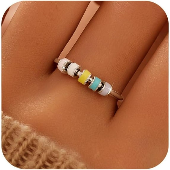 925 Sterling Silver Fidget Anxiety Ring With Colorful Enamel Beads for ...
