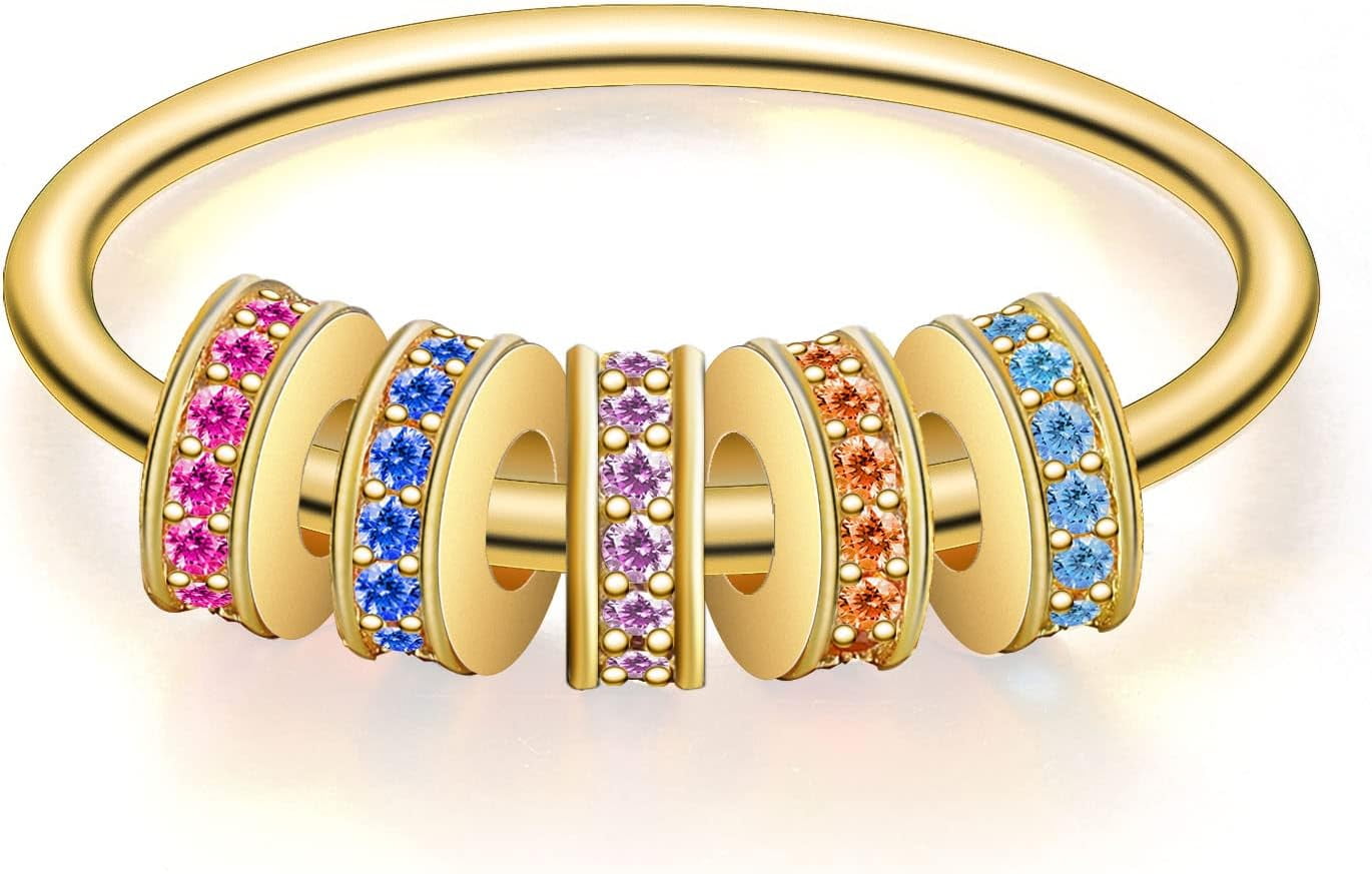 925 Sterling Silver Fidget Ring Anti Anxiety Ring With Zircon Beads ...