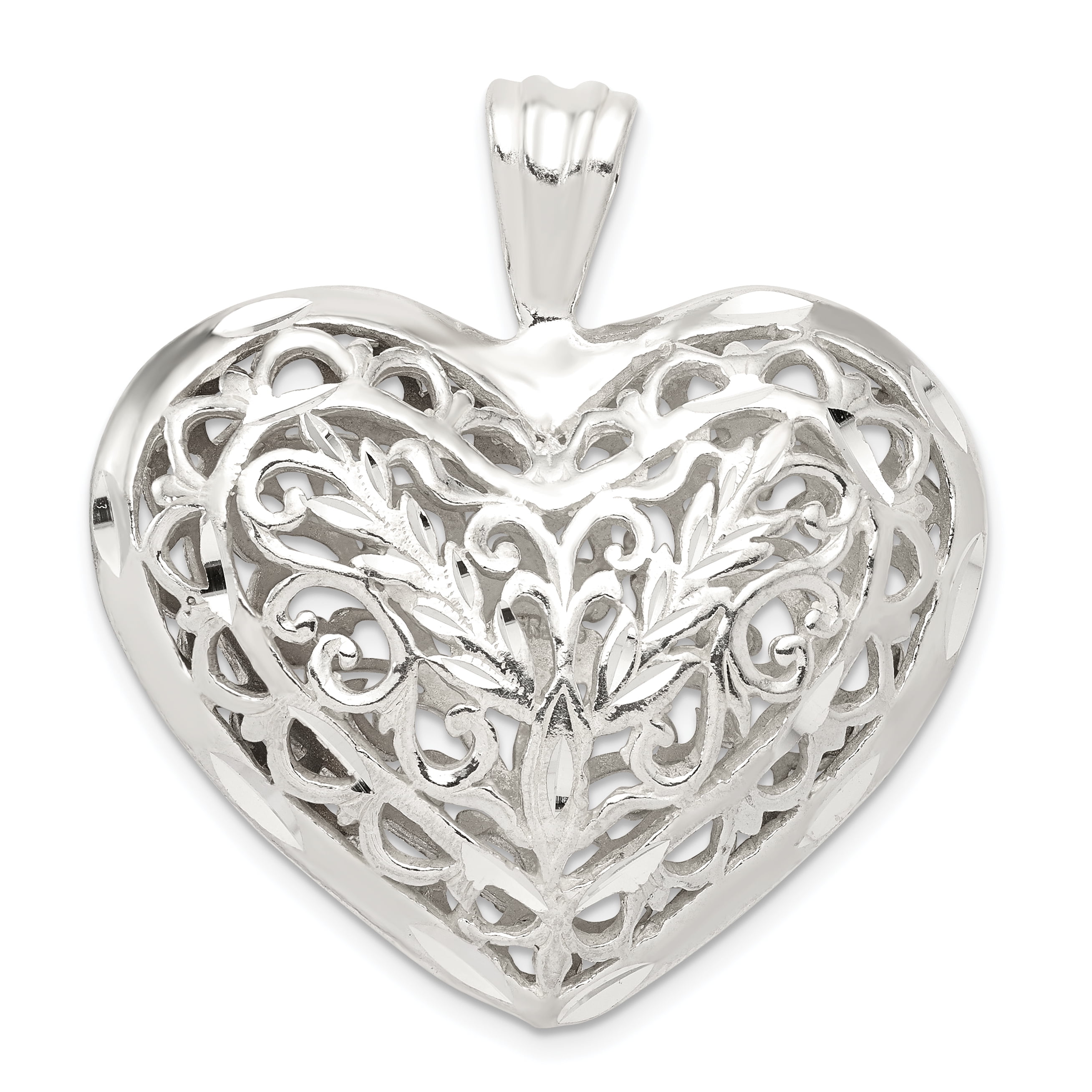925 Sterling Silver Filigree Heart Pendant Charm Necklace Love Fine ...