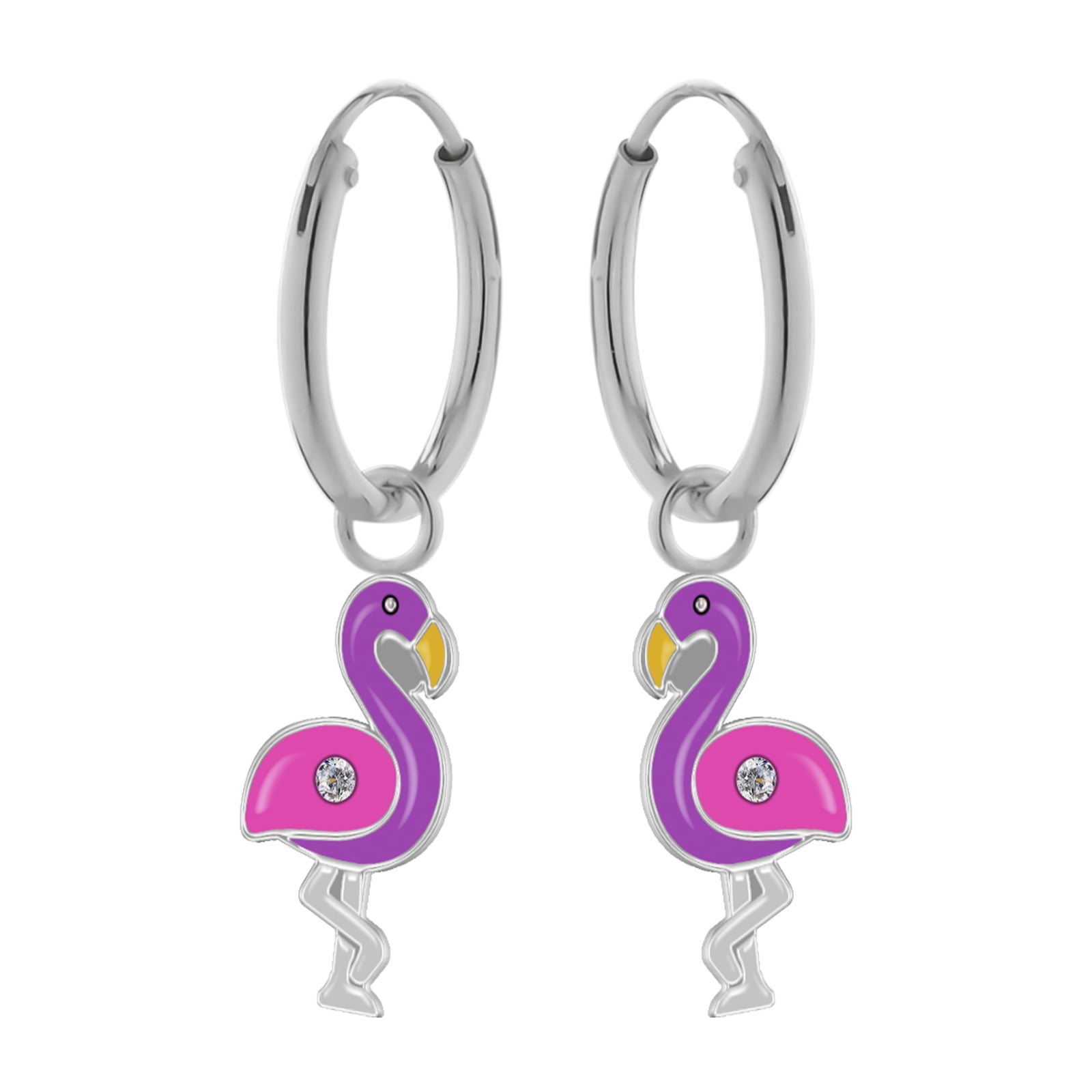 925 Sterling Silver Flamingo Hoop Earrings - Walmart.com