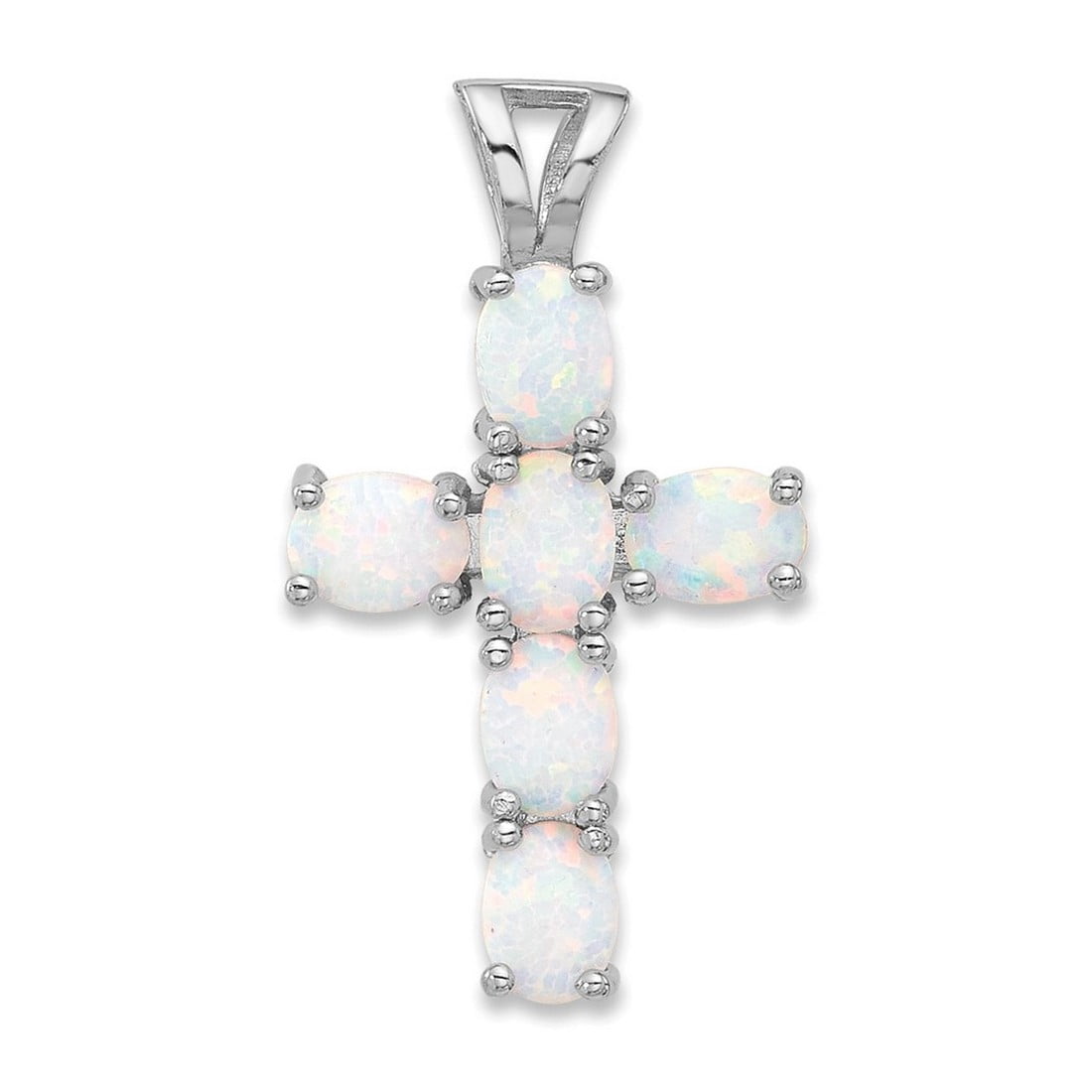 925 Sterling Silver Flash Platinum Plated Simulated Opal Religious ...