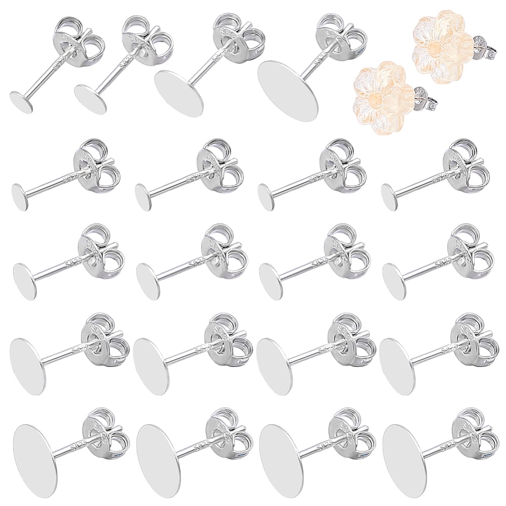 925 Sterling Silver Flat Pad Stud Earring Findings Earring Posts with ...