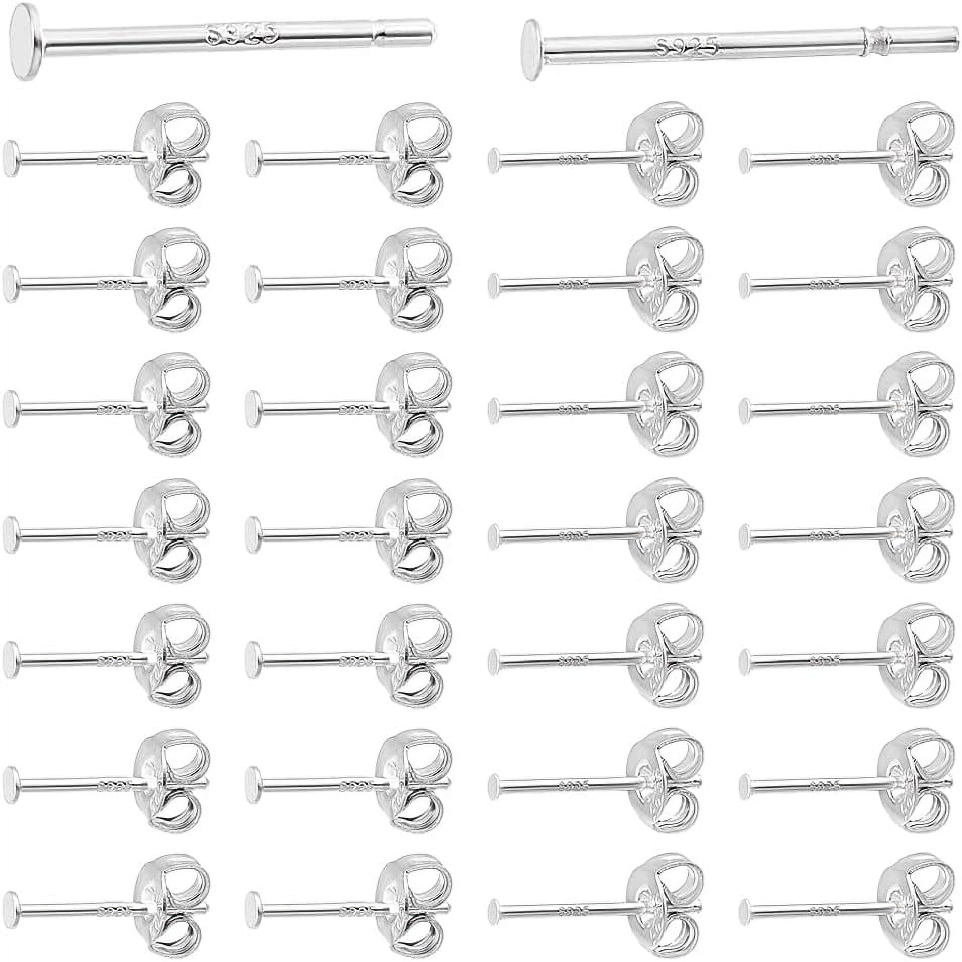 925 Sterling Silver Flat Pad Stud Earring Findings with 925 Stamp ...
