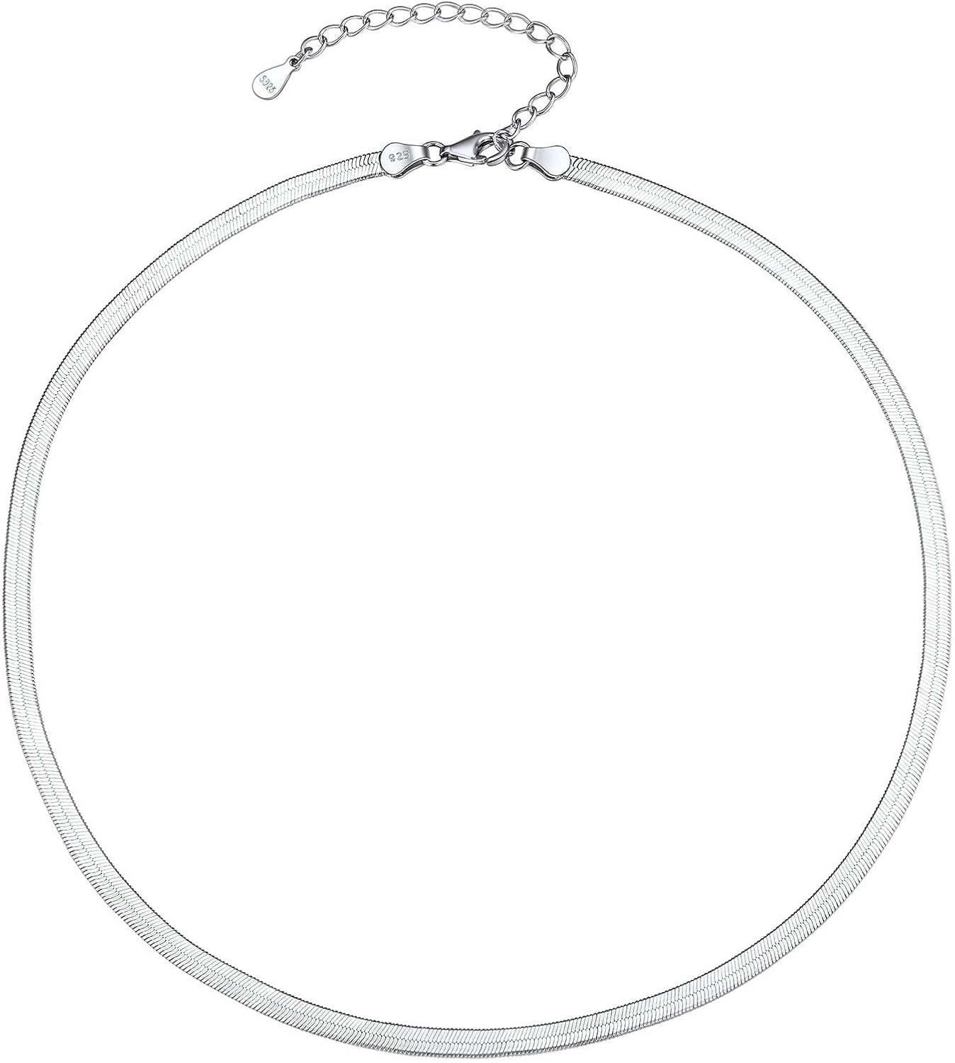 925 Sterling Silver Flat Snake Chain Choker Thin 3MM Herringbone ...